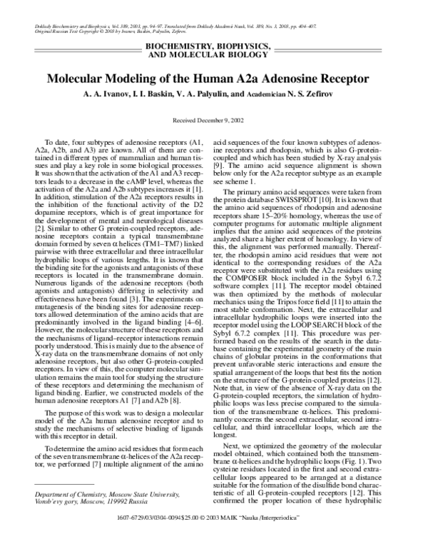 (PDF) Molecular Modeling of the Human A2a Adenosine Receptor