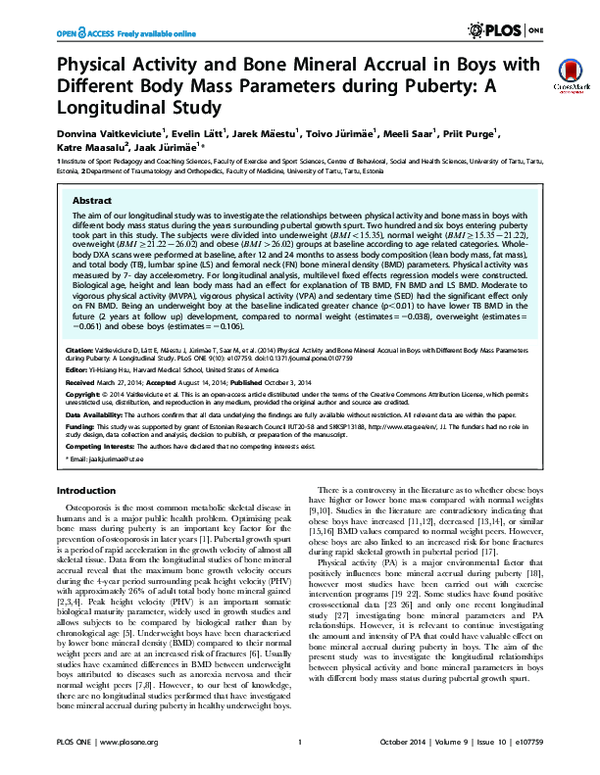 (PDF) Physical Activity and Bone Mineral Accrual in Boys with Different ...