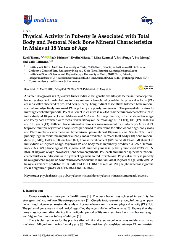 (PDF) Physical Activity in Puberty Is Associated with Total Body and ...