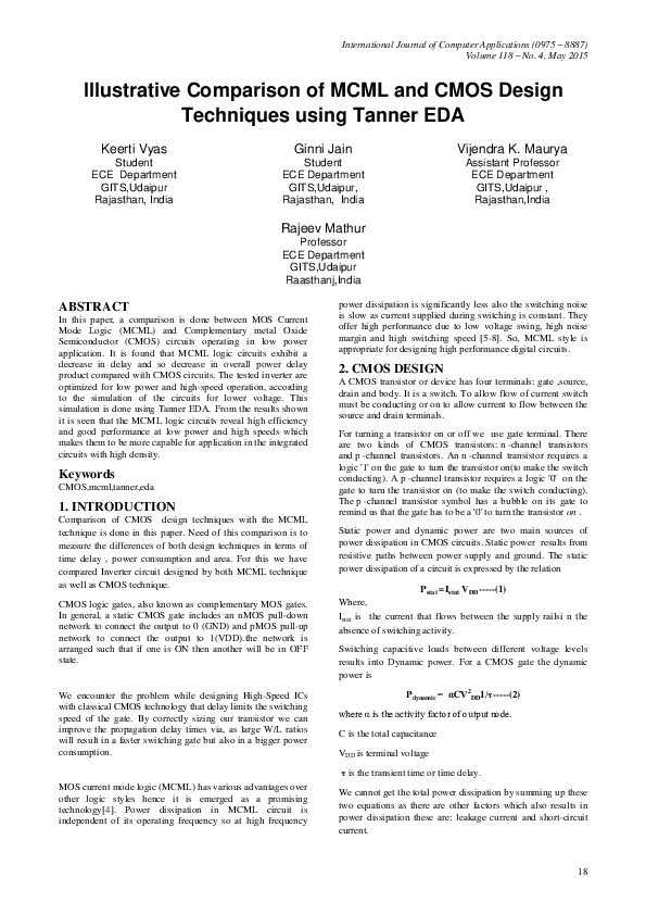 (PDF) Illustrative Comparison of MCML and CMOS Design Techniques using Tanner EDA