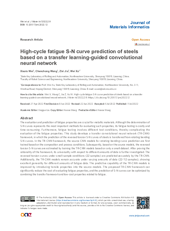 (PDF) High-cycle fatigue S-N curve prediction of steels based on a transfer learning-guided ...