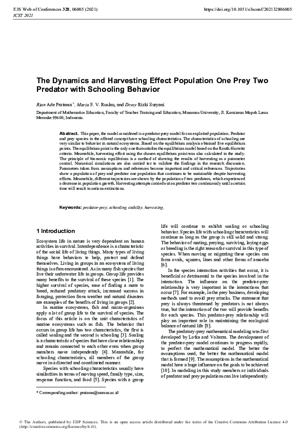 (PDF) The Dynamics and Harvesting Effect Population One Prey Two Predator with Schooling Behavior