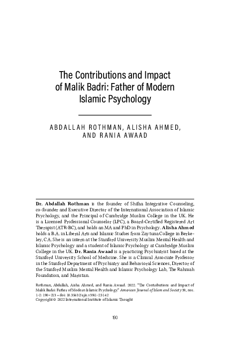 (PDF) The Contributions and Impact of Malik Badri: The Father of Modern ...