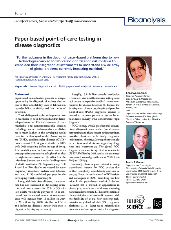 (PDF) Paper-based point-of-care testing in disease diagnostics