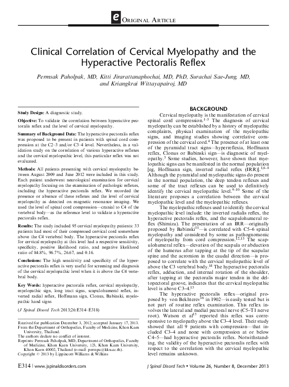(PDF) Clinical Correlation of Cervical Myelopathy and the Hyperactive ...
