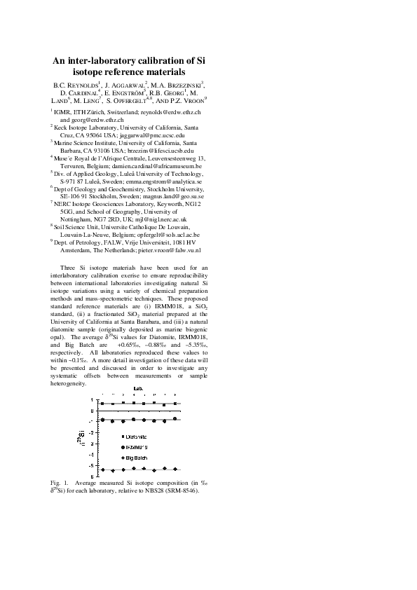 (PDF) An inter-laboratory calibration of Si isotope reference materials