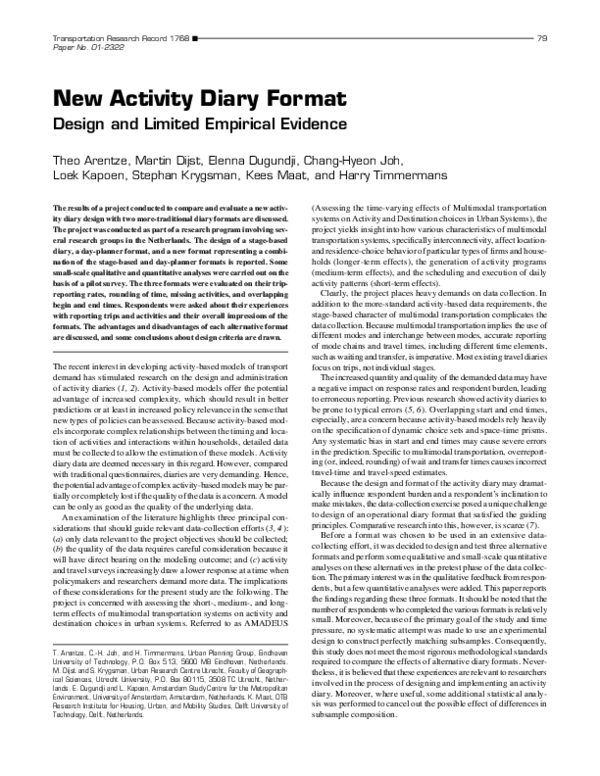 (PDF) New Activity Diary Format: Design and Limited Empirical Evidence