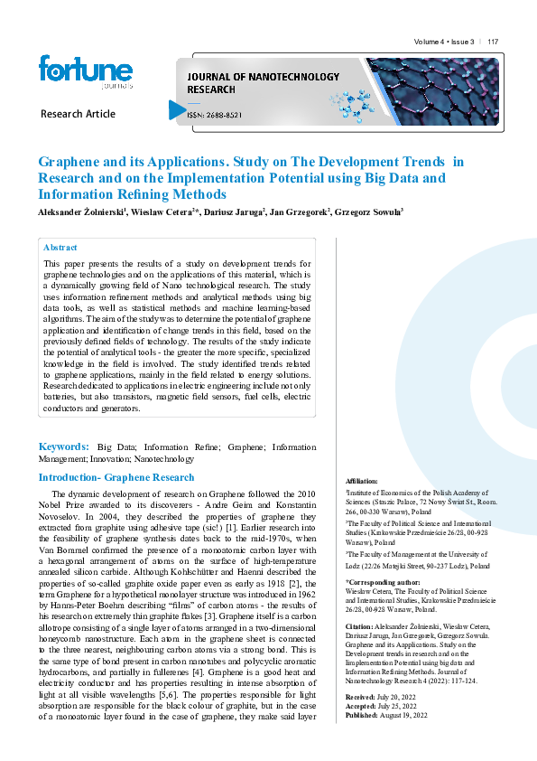 (PDF) Graphene and its applications study on the development trends in ...