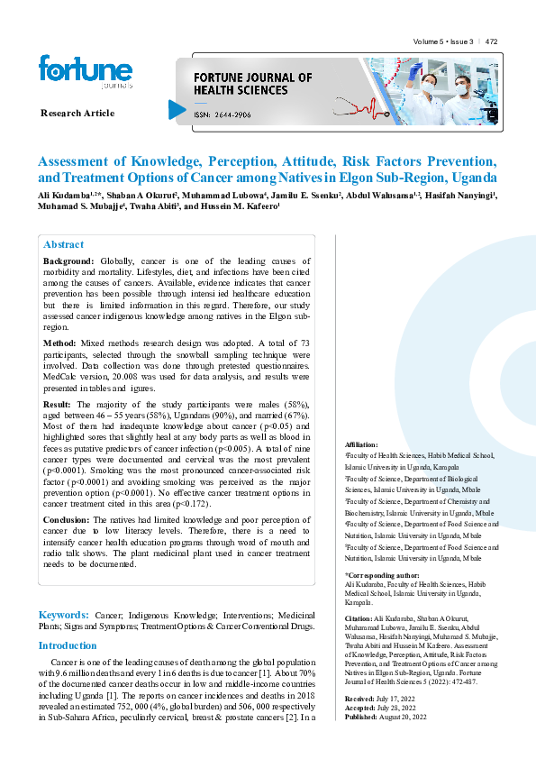 (PDF) Assessment of Knowledge, Perception, Attitude, Risk Factors Prevention, and Treatment ...