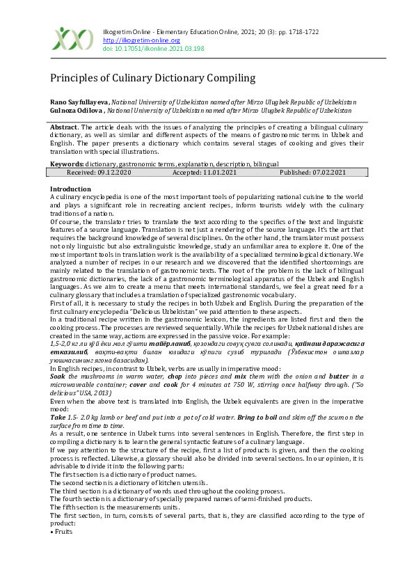 (PDF) Principles of Culinary Dictionary Compiling