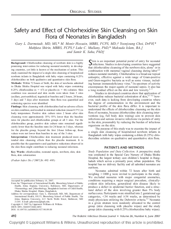 (PDF) Safety and Effect of Chlorhexidine Skin Cleansing on Skin Flora ...