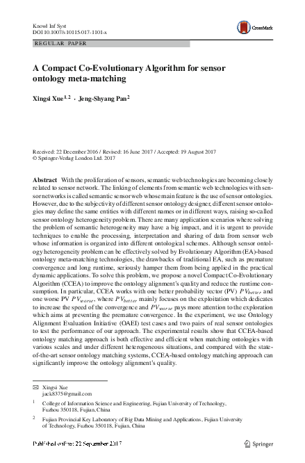 Pdf Co Evolutionary Algorithm For Sensor Ontology Matching 6989