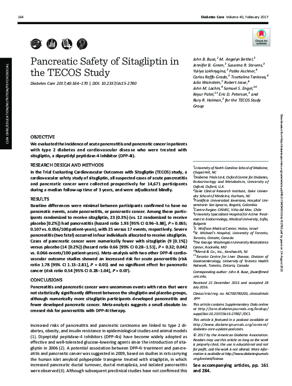 (PDF) Pancreatic Safety of Sitagliptin in the TECOS Study