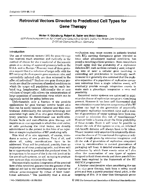 (PDF) Retroviral vectors directed to predefined cell types for gene ...