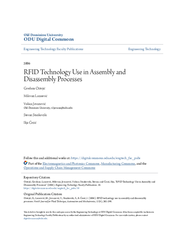 (PDF) RFID technology use in assembly and disassembly processes