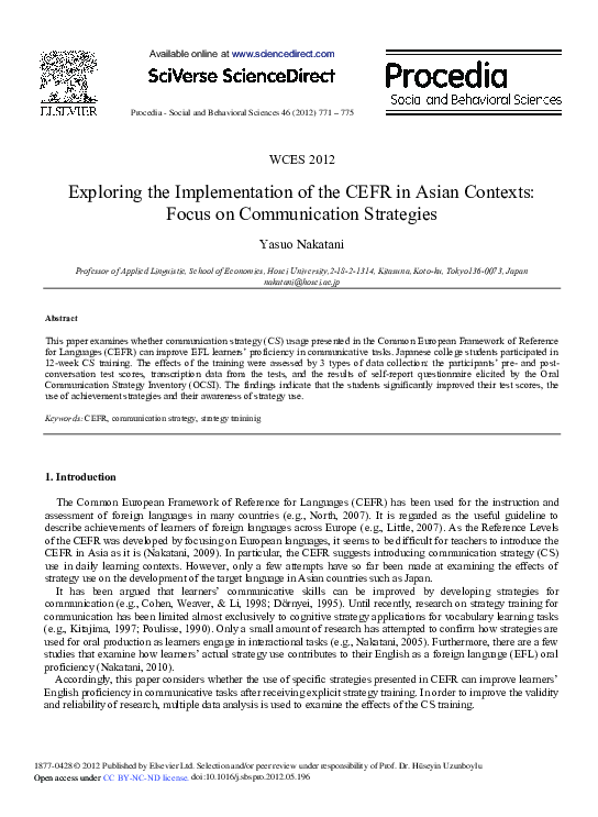 (PDF) Exploring the Implementation of the CEFR in Asian Contexts: Focus on Communication ...