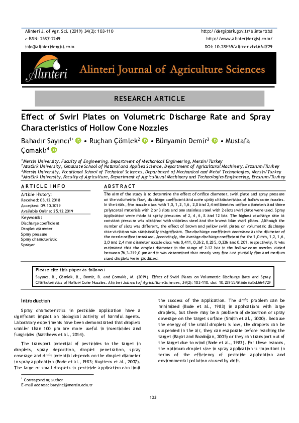 (PDF) Effect of Swirl Plates on Volumetric Discharge Rate and Spray ...
