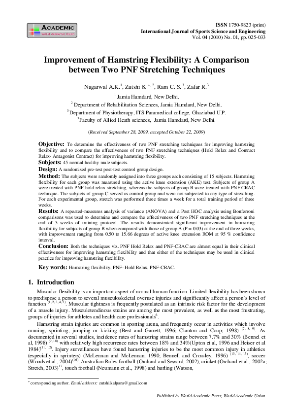 (PDF) Improvement of Hamstring Flexibility: A Comparison between Two ...