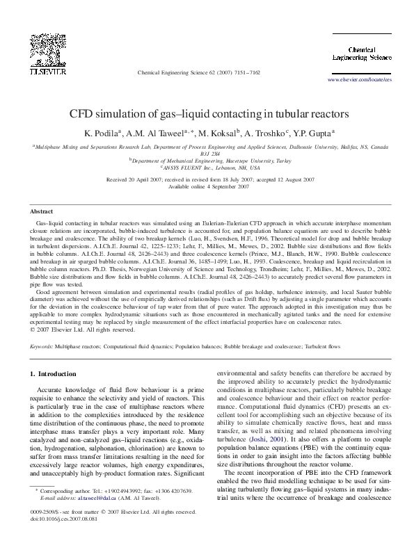 (PDF) CFD simulation of gas–liquid contacting in tubular reactors | Yash Gupta - Academia.edu