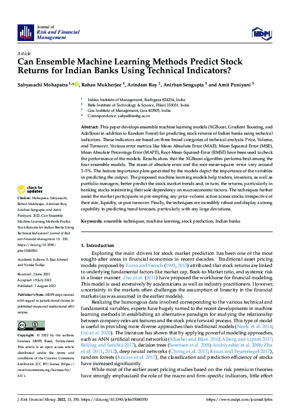 (PDF) Can Ensemble Machine Learning Methods Predict Stock Returns for Indian Banks Using ...