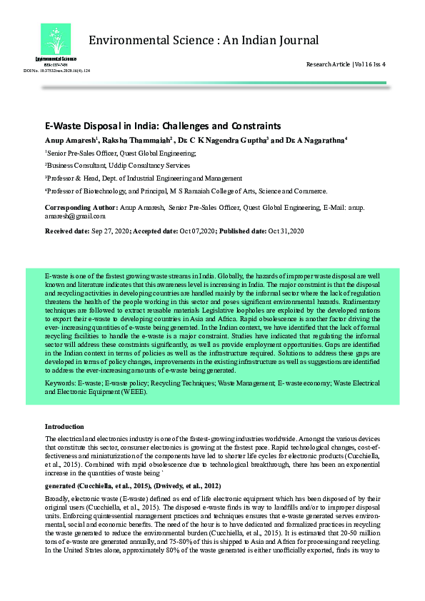 (PDF) Environmental Science : An Indian Journal