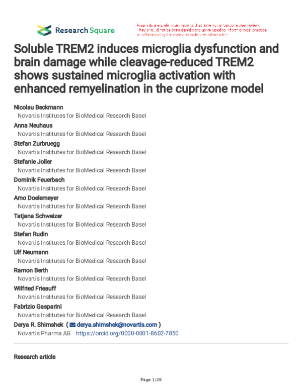 (PDF) Soluble TREM2 induces microglia dysfunction and brain damage while cleavage-reduced TREM2 ...