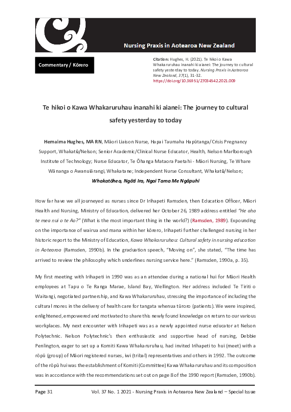 (PDF) Te Hikoi o Kawa Whakaruruhau Inanahi ki aiane: The journey to ...