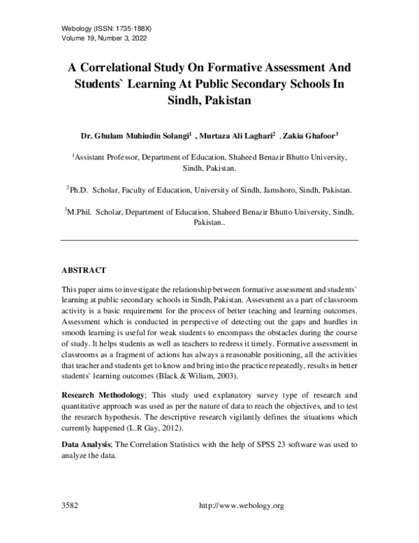 (PDF) A Correlational Study On Formative Assessment And Students ...