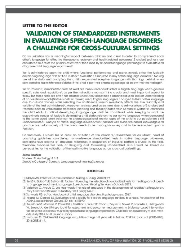 (PDF) Validation of Standardized Instruments in Evaluating Speech ...