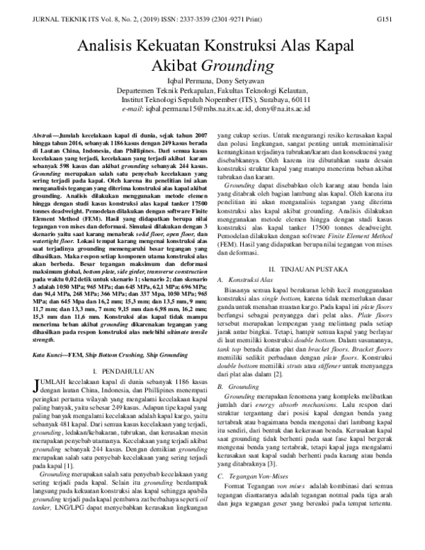 (PDF) Analisis Kekuatan Konstruksi Alas Kapal Akibat Grounding