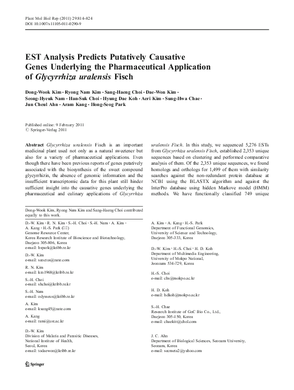 (PDF) EST Analysis Predicts Putatively Causative Genes Underlying the ...