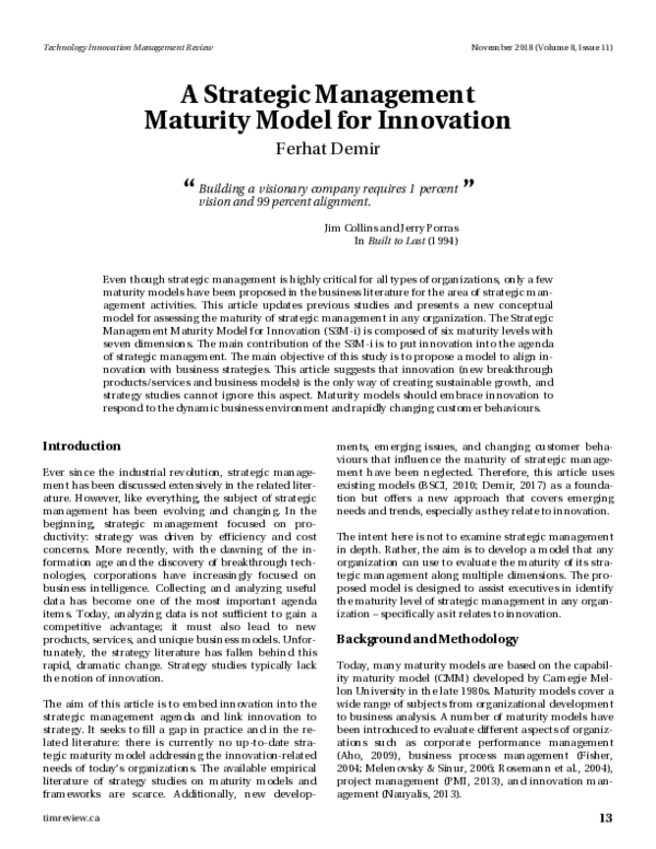 (PDF) A Strategic Management Maturity Model for Innovation