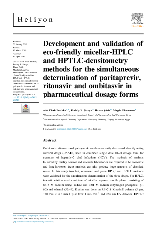 Development and validation of eco-friendly micellar-HPLC and HPTLC-densitometry methods for the ...
