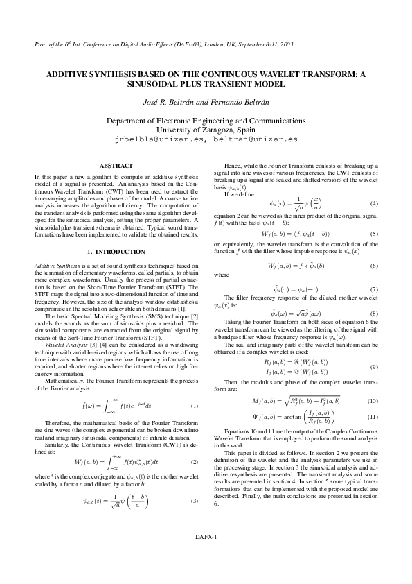 (PDF) Additive synthesis based on the continuous wavelet transform: A ...