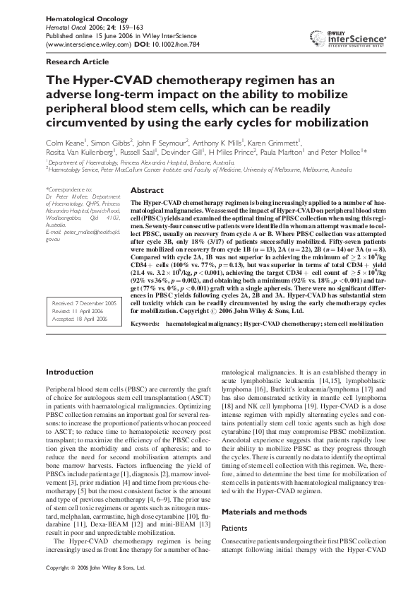 (PDF) The Hyper-CVAD chemotherapy regimen has an adverse long-term ...