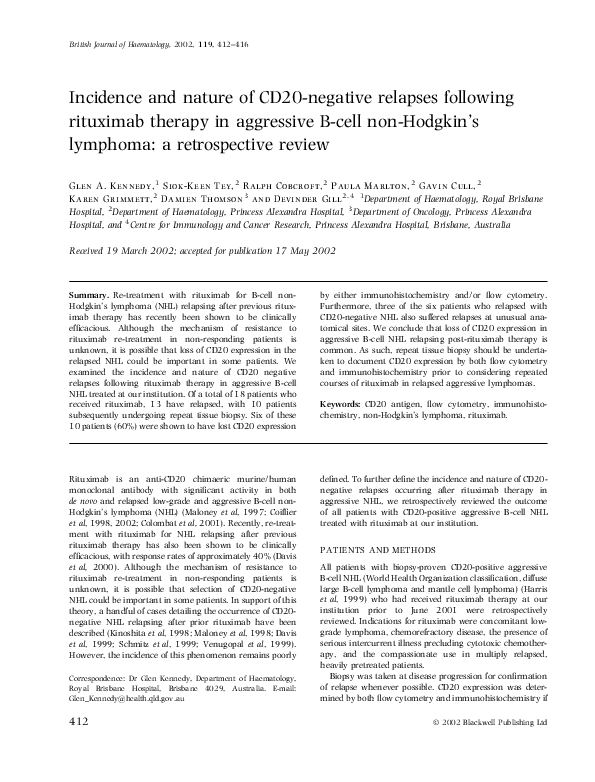 (PDF) Incidence and nature of CD20-negative relapses following ...