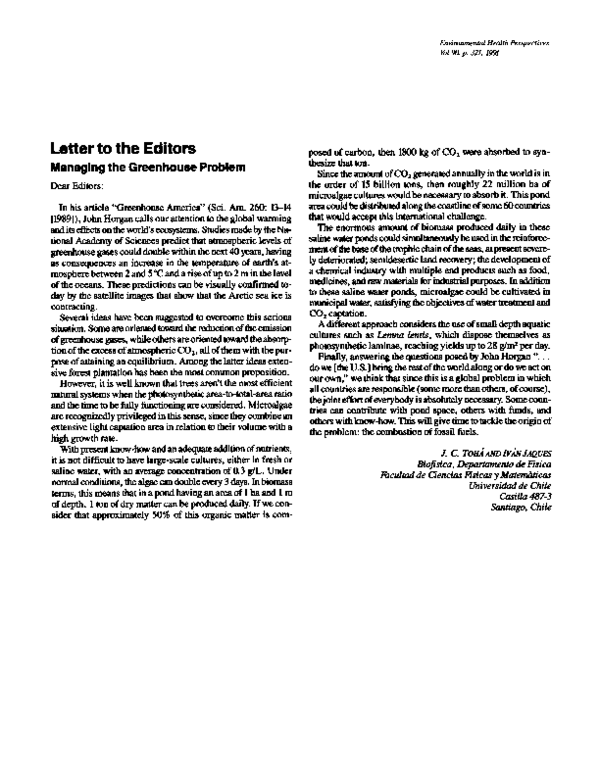 (PDF) Managing the Greenhouse Problem