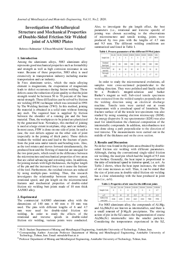 (PDF) Investigation of Metallurgical Structure and Mechanical Properties of Double-Sided ...