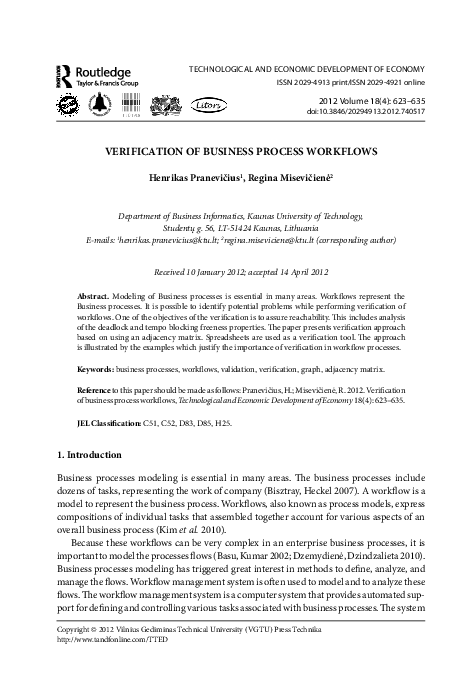 Pdf Verification Of Business Process Workflows