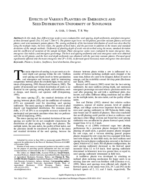 (PDF) Effects of Various Planters on Emergence and Seed Distribution ...