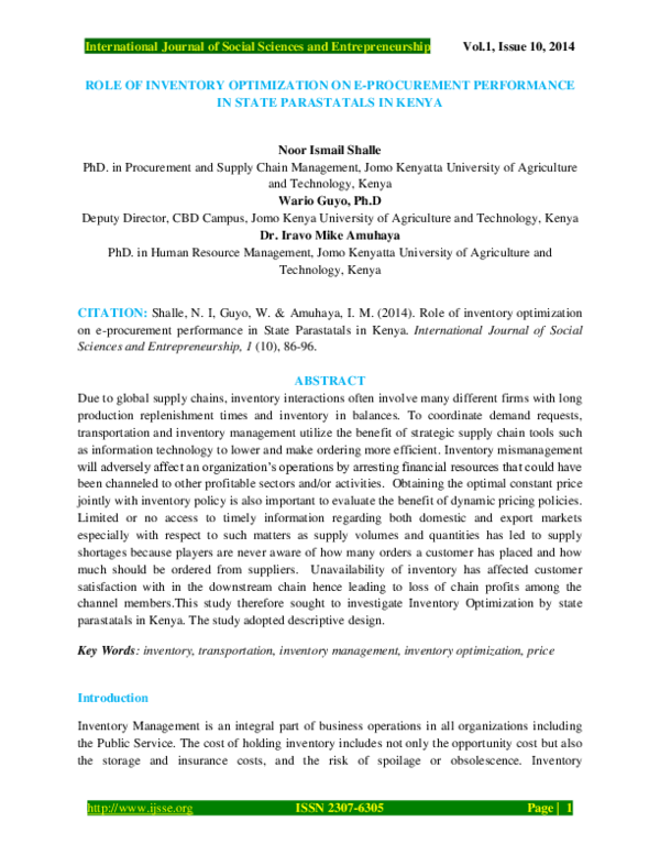 (PDF) Role of Inventory Optimization on E-Procurement Performance in State Parastatals in Kenya