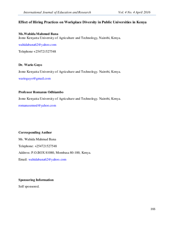 (PDF) Effect of Hiring Practices on Workplace Diversity in Public ...