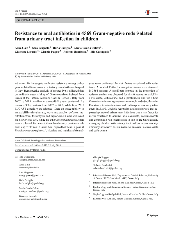 (PDF) Resistance to oral antibiotics in 4569 Gram-negative rods ...