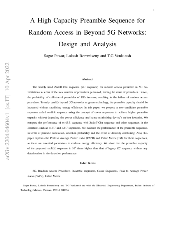 (PDF) A High Capacity Preamble Sequence for Random Access in Beyond 5G ...