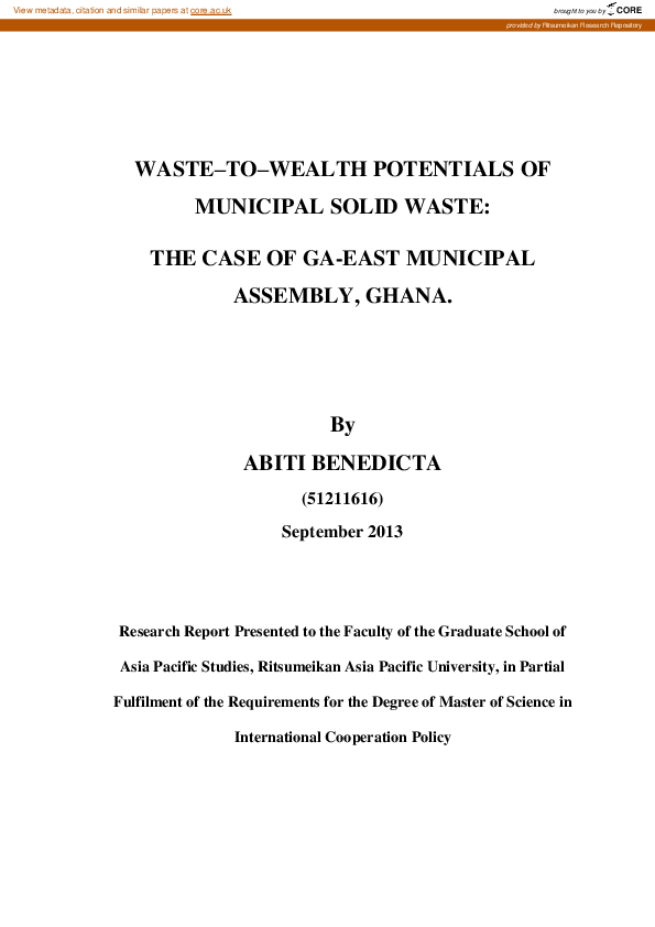 (PDF) Waste – to – Wealth Potentials of Municipal Solid Waste : The ...