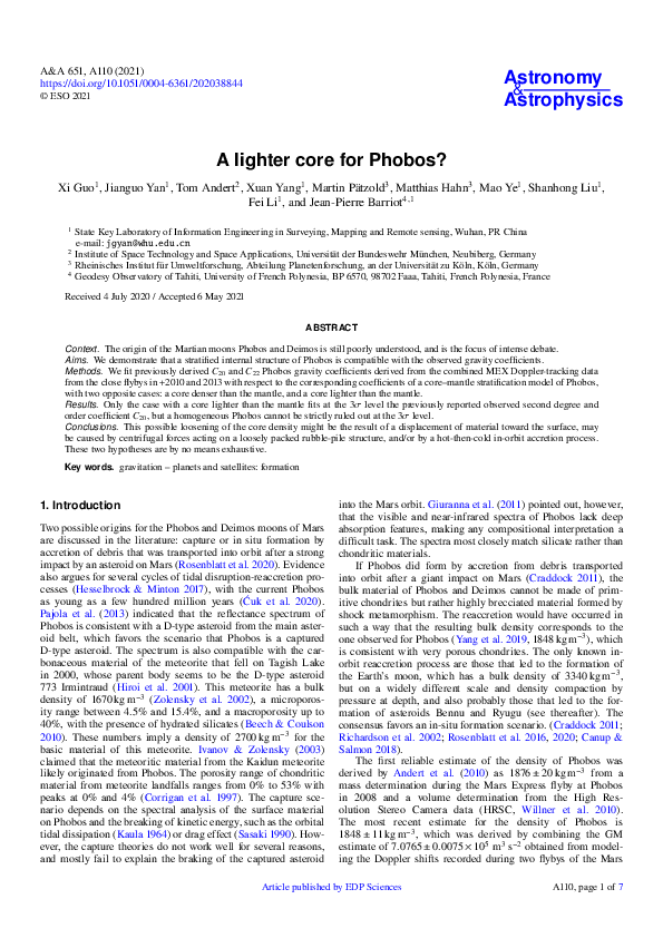 (PDF) A lighter core for Phobos? | J. Barriot - Academia.edu