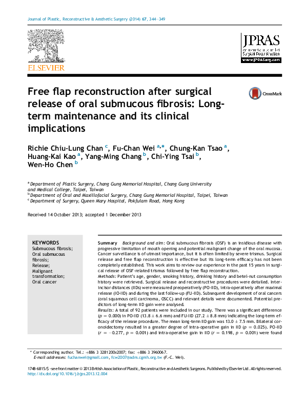 (PDF) Free flap reconstruction after surgical release of oral submucous ...