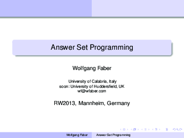 (PDF) Answer Set Programming