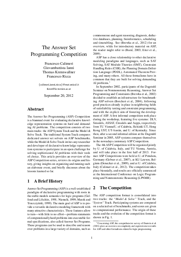 (PDF) The Answer Set Programming Competition