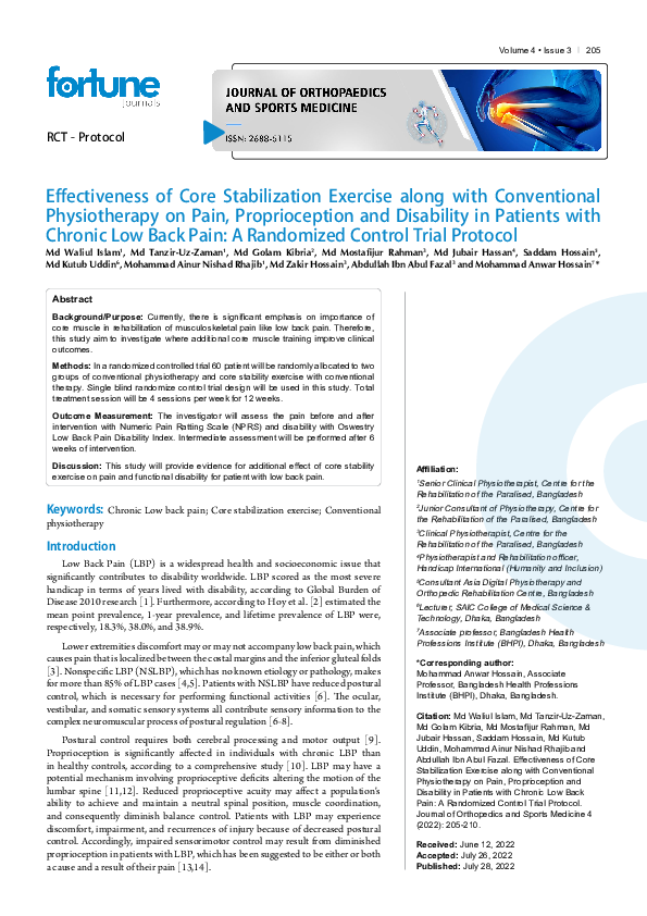 (PDF) Effectiveness of Core Stabilization Exercise along with ...
